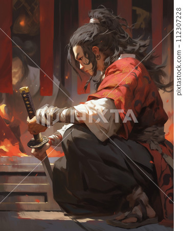 Samurai sharpening a sword - Stock Illustration [112307228] - PIXTA