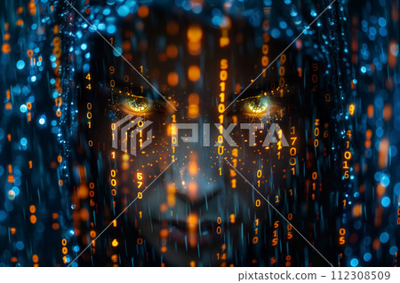 Face emerging from digital binary code with... - Stock Illustration ...