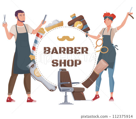 Vintage hand drawn barbershop frame background... - Stock Illustration ...
