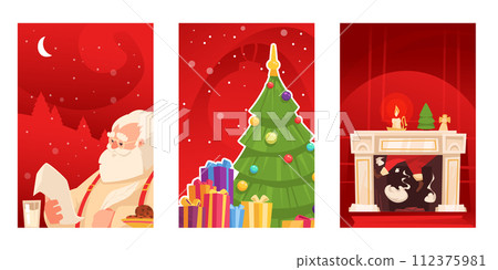 Christmas cartoon cards collection with... - Stock Illustration ...