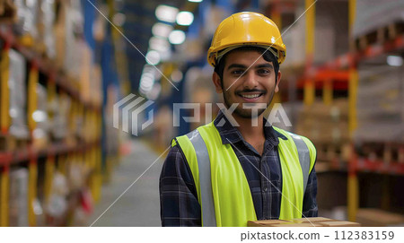 Portrait of an Indian warehouse worker in a... - Stock Illustration ...