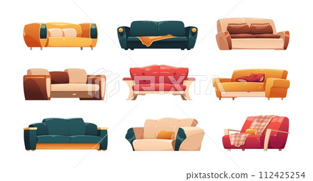 Cartoon couches and sofas. Modern comfortable... - Stock Illustration ...