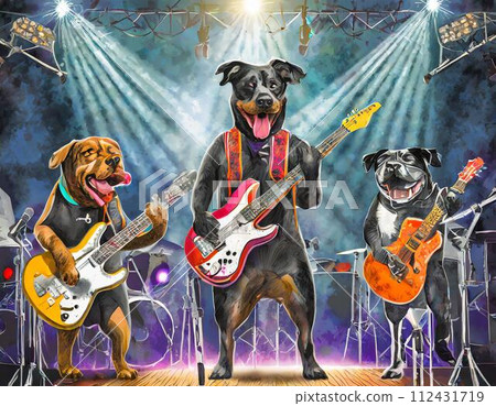 dogs playing in band - Stock Illustration [112431719] - PIXTA