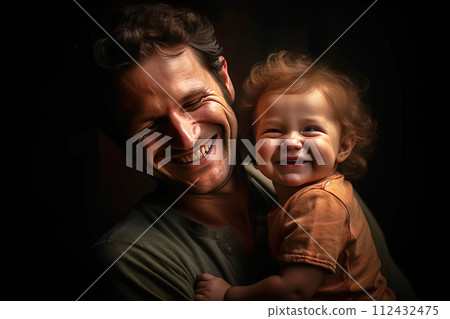 A loving cheerful father is playing and... - Stock Illustration ...