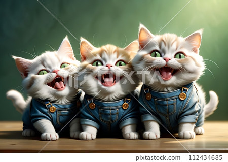 Cute funny cats rejoice and laugh. - Stock Illustration [112434685] - PIXTA