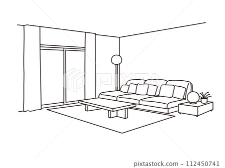 Line drawing of living room line perspective - Stock Illustration ...