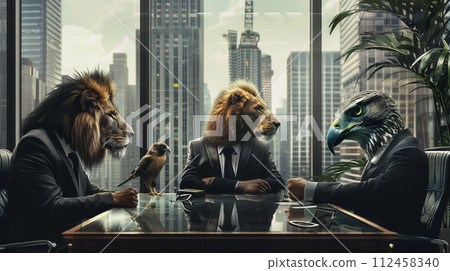 Animals in business attire at corporate... - Stock Illustration ...