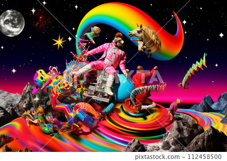 Bright galaxy collage, pop art stars fusion. A... - Stock Illustration ...