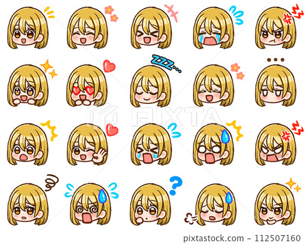 Cute girl chibi character diagonal face icon... - Stock Illustration ...