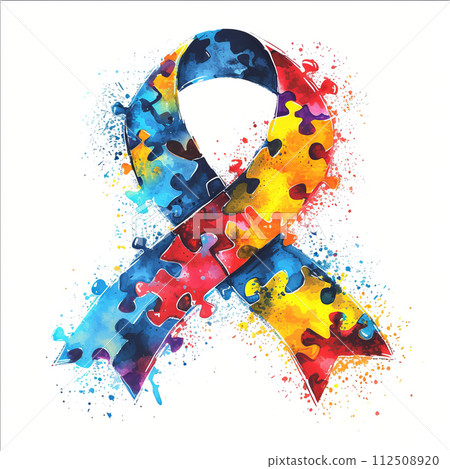 Watercolor puzzle ribbon as autism awareness... - Stock Illustration ...