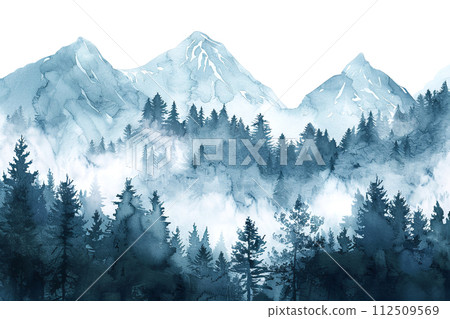 Watercolor misty forest and mountains - Stock Illustration [112509569 ...