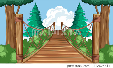 Serene Forest Bridge Vector Illustration - Stock Illustration ...