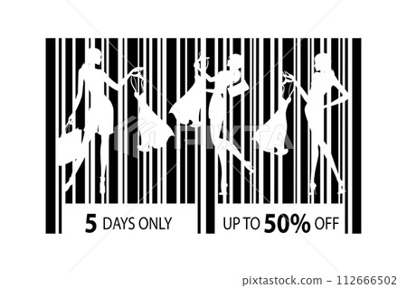 Barcode icon with silhouettes of women with... - Stock Illustration ...