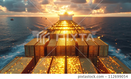 Gold containers with cargo on a container ship... - Stock Illustration ...