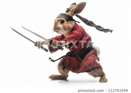 A samurai hare on an isolated white background.... - Stock Illustration ...