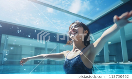 Summer pool opens, Japanese women playing in... - Stock Illustration ...