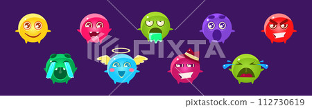 Funny Round Face Emotion Character Colorful...-插圖素材 [112730619] - PIXTA圖庫