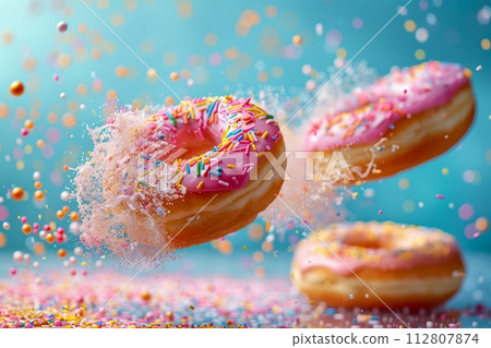 AI-generated content. Donuts with pink frosting... - Stock Illustration ...