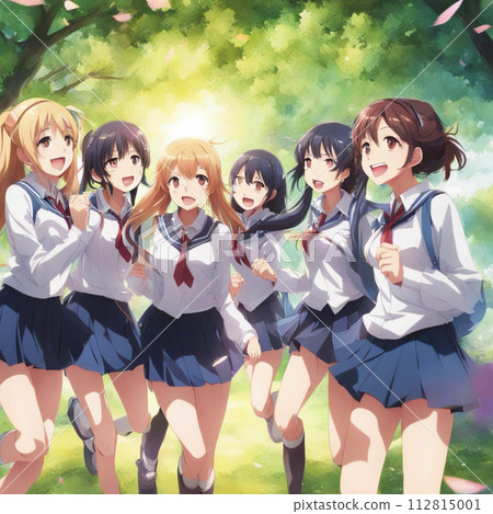 A group of friends playing under the shade of a... - Stock Illustration ...
