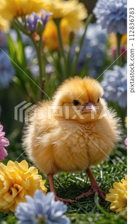 Easter chick on spring floral background. - Stock Illustration ...