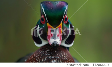 Vibrant Wood Duck Portrait Displaying Bright... - Stock Illustration ...