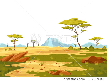 African savannah landscape, wild nature of... - Stock Illustration ...