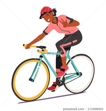 Sportswoman Cyclist Female Character... - Stock Illustration [112906001 ...