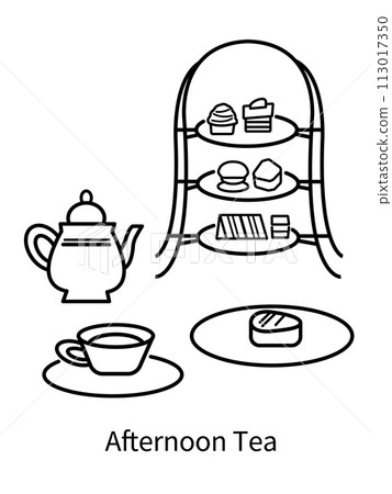Afternoon tea line drawing illustration material - Stock Illustration ...