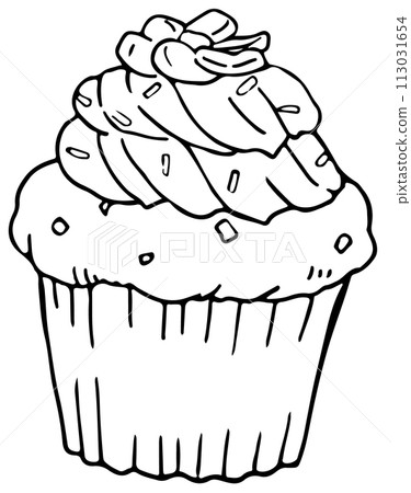 Cupcake line drawing - Stock Illustration [113031654] - PIXTA