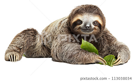 Isolated Smiling Sloth with Eucalyptus Leaf - Stock Illustration ...