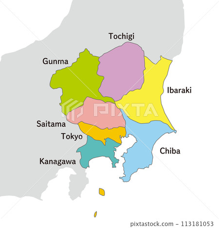 Kanto region, colorful map of the Kanto region,... - Stock Illustration ...