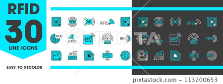 RFID icons of radio frequency identification... - Stock Illustration ...