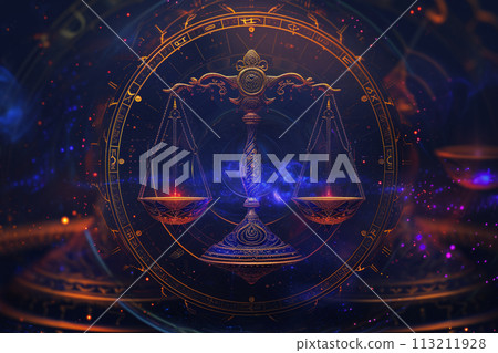 Libra zodiac sign against horoscope wheel - Stock Illustration ...