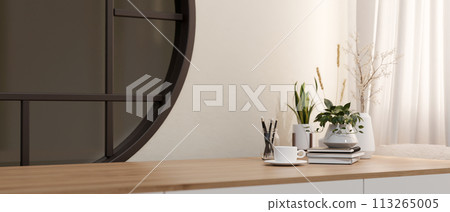 A minimalist wooden table with a space for... - Stock Illustration ...