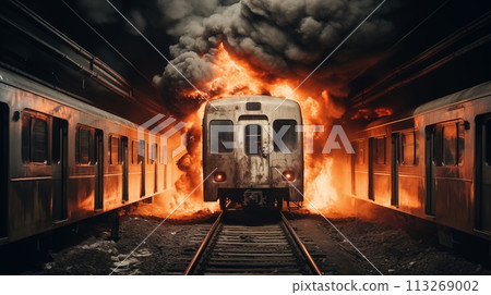 Fire erupts, engulfing train within station...-插圖素材 [113269002] - PIXTA圖庫