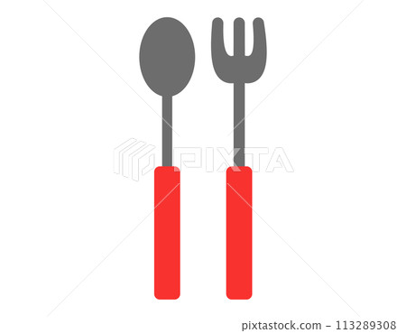 Spoon and fork icon material red - Stock Illustration [113289308] - PIXTA
