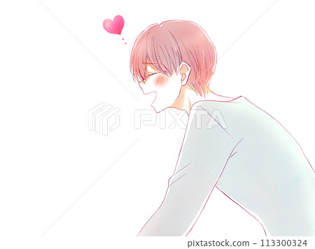 Smiling man, side, heart - Stock Illustration [113300324] - PIXTA