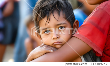 Close up of child's face with his arm over his... - Stock Illustration ...