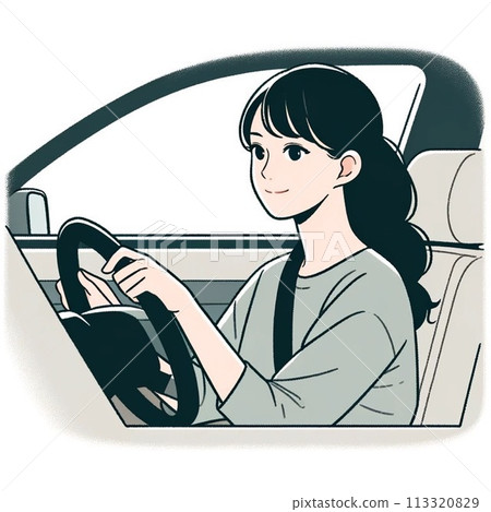 A woman riding a car - Stock Illustration [113320829] - PIXTA