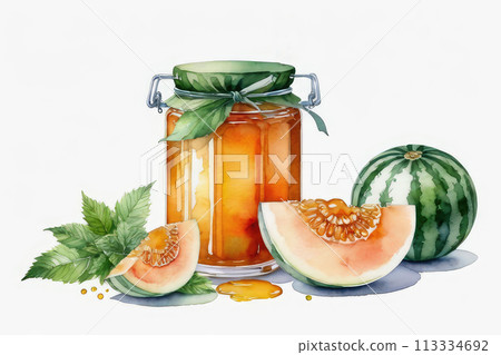 Melon jam or marmalade and fresh melon in... - Stock Illustration ...