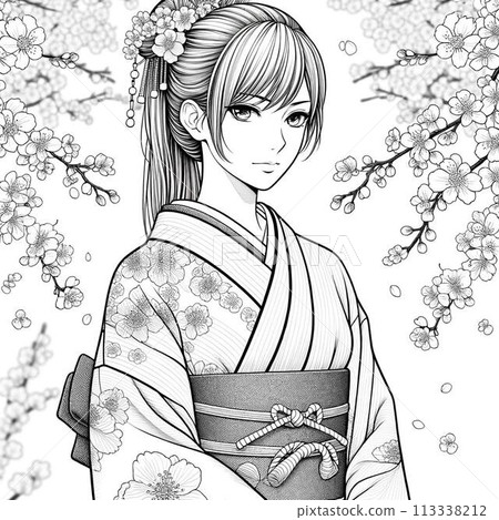 Sakura and ponytail - Stock Illustration [113338212] - PIXTA