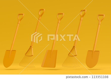 Garden shovel, pitchfork and rake on monochrome... - Stock Illustration ...