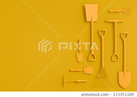 Garden shovel, pitchfork and rake on monochrome... - Stock Illustration ...