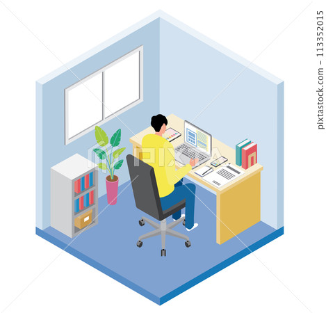 Isometric_Man working remotely - Stock Illustration [113352015] - PIXTA
