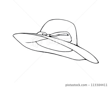 Simple line drawing illustration of a straw hat - Stock Illustration ...