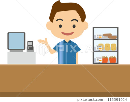 Illustration of a male store clerk serving... - Stock Illustration ...