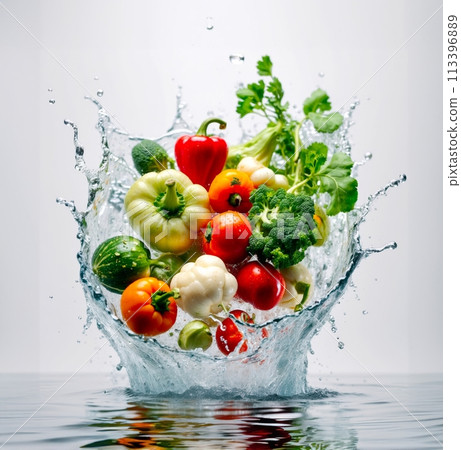 vegetables floating in water - Stock Illustration [113396889] - PIXTA