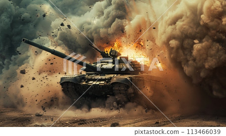 Tank Emitting Thick Smoke During Battle - Stock Illustration [113466039 ...