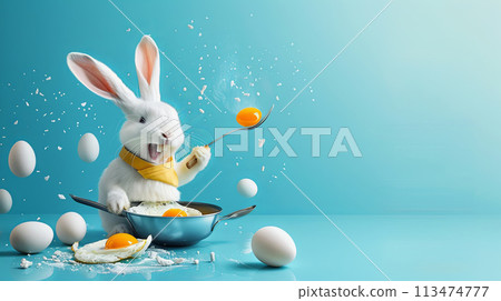 Easter bunny chef preparing eggs. blue... - Stock Illustration ...