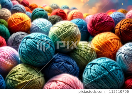 fluffy multi-colored balls of wool for knitting-插圖素材 [113510706] - PIXTA圖庫